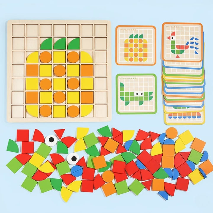 Montessori Wooden Pattern Blocks | Geometric Tangram & Mosaic Puzzle ...